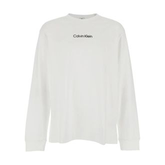 Calvin Klein Homme, Tops, Blanc, Taille: S T-shirt &agrave; manches longues d&eacute;contract&eacute;
