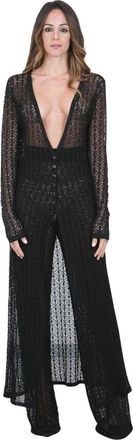 Circus Hotel Femme, Pulls, Noir, Taille: 38 FR Long Crochet Cardigan