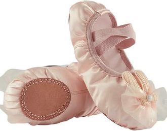 Generic GLDFW Chaussures de danse pour enfants à semelle souple en satin Motif chat caws à lacets Lapin Scène Performance Chaussures de danse, rose, 36.5 EU