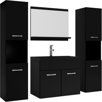 Badplaats Badplaats - Badezimmer Badm&ouml;bel-Set Montreal xl 60cm Schwarze Waschbecken