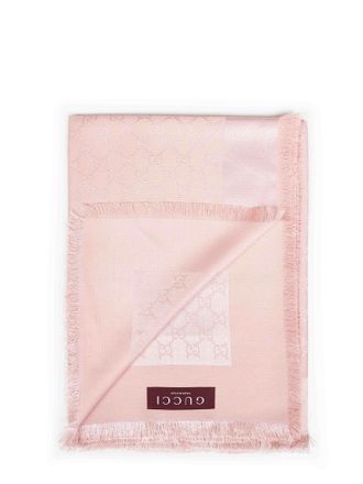 Gucci Womens Pink And White Gg Silk Wool Shawl Scarf Scarfs
