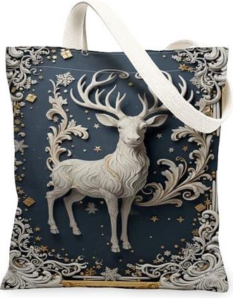 Generic Sacs fourre-tout en toile de cerf dhiver, motif floral &eacute;l&eacute;gant, sacs de courses r&eacute;utilisables, vintage d&eacute;coratifs, l&eacute;gers et lavables, bleu, 13x15 Inc