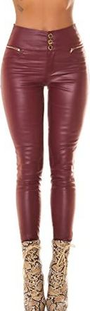 Koucla Pantalon skinny à taille haute avec fermeture éclair décorative, bordeaux, L