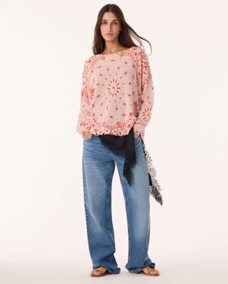 Kujten Pull cachemire col rond imprim&eacute; - Pull Mela Bandana Bico