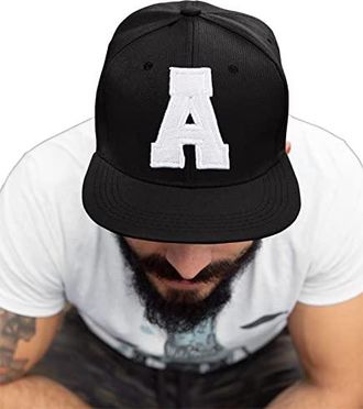 4sold ABC Letter Casquette Snapback en Noir/Blanc avec les lettres A à Z (A)