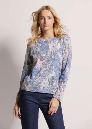 Madeleine Strickpullover Eleganter Wollpullover mit Paisley-Muster Printpullover mit Rundhals und langen Raglan&auml;rmeln