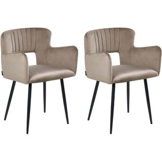 Beliani Esszimmerstuhl 2er Set SANILAC Samtstoff Taupe