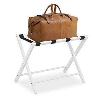 Relaxdays Porte-valises Pliant, Support à Bagages, HLP : 54,5 x 66 x 44 cm, Bois, pour hôtel et Maison, Blanc