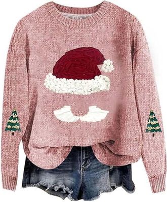 Generic Pull de no&euml;l Femme Manches Longues Col Rond Sweats Amusant avec Motif Sapin Christmas Ugly Rigolo Sweat Multicolore Imprim&eacute; Sweatshirt Grande Taille P