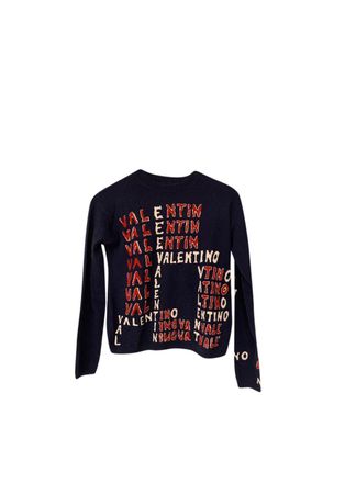 Valentino Garavani Logo Intarsia Blue Cashmere & Wool Jumper Size S