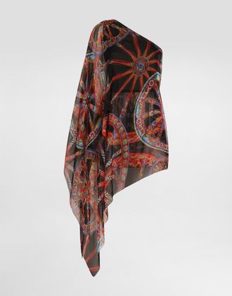 Dolce & Gabbana Kleid Aus Chiffon Mit One-shoulder-schnitt Und Carretto-print - Frau Kleider Multicolor 44