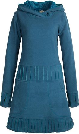 vishes Alternative Bekleidung - Lang&auml;rmliges Patchwork Hoodie Eco Damen Fleecekleid mit Daumenl&ouml;chern t&uuml;rkis 42-44