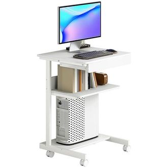 HOMCOM Bureau dordinateur sur Roues, Bureau avec Rangement 56 x 51 cm avec tiroir, Compartiment et Support CPU, Table Informatique pour &eacute;tudier pour Petits e