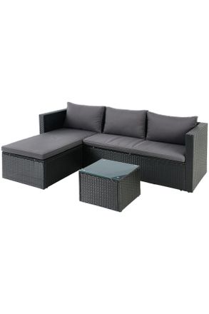 ambia GARDEN Loungegarnitur, Schwarz, Dunkelgrau, Metall, Kunststoff, Glas, Textil, F&uuml;llung: Komfortschaum,Komfortschaum, Loungem&ouml;bel, Gartenlounge-Sets
