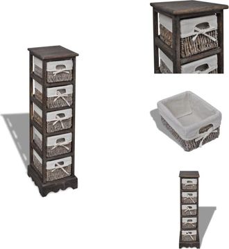 vidaXL Korbregal Holz mit 5 Körben Braun - Holzmöbel - Regal - Wohnzimmerregal - Aufbewahrungsregale - Landhausmöbel