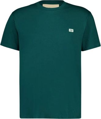 Valentino Garavani Homme, Tops, Vert, Taille: XL T-shirt en jersey de coton avec patch VLogo