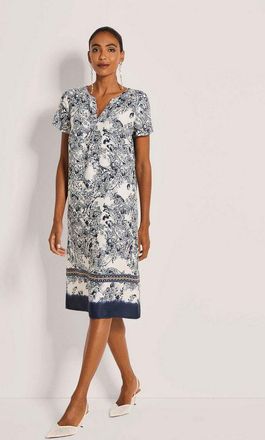 Madeleine Midikleid Viskosekleid mit Paisley-Print Druckkleid mit Rundhals mit V-Ausschnitt, Kniel&auml;nge und Kurzarm