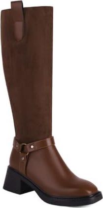 Generic Bottines Femme Mi-Mollet À Bride Boucle Talons Carrés Bout Rond Semelle Coussinée Tige en Cuir Résistante Chaussures Robe Soirée Décontractée Bureau,M