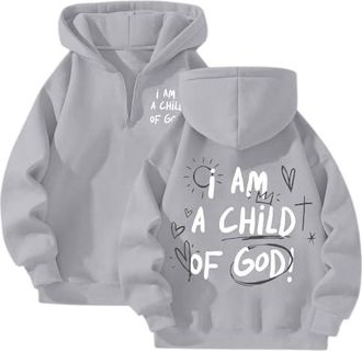 Generic Sweat &agrave; capuche Jesus I Am A Child of God pour femme, coupe ample, style chr&eacute;tien, gothique, fermeture &eacute;clair, style sportif, d&eacute;contract&eacute;, 2025 Essent