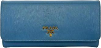 Prada Portefeuille continental &agrave; rabat Vitello Move doccasion - Femme - Pre-owned - Bleu - Taille: ONE Size