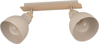 Eglo Deckenstrahler Arrecife, 2-flammige Deckenlampe mit schwenkbaren Spots, Deckenleuchte aus Metall in Sandfarben und nat&uuml;rlichem Holz in Eiche, Deckensp