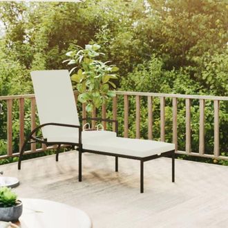 vidaXL Sonnenliege mit Fu&szlig;hocker PE-Rattan Schwarz - Vidaxl