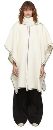 Jil Sander Cream Wool Cape with Black Trim