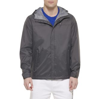 Tommy Hilfiger Herren Leichte, Atmungsaktive, wasserdichte Regenjacke mit Kapuze Regenmantel, Dunkelgrau, M