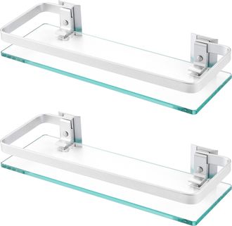 Kes Duschablage Glas Duschregal Glasregal 8mm Ablage Bad Glasablage für Badezimmer Wandregal Badregal Halterung Wandmontage 2 Stück Aluminium Silber, A412