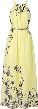 Generic Robe boh&egrave;me sans manches longue en mousseline de soie pour femme avec col suspendu, jaune, XL