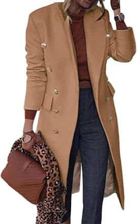 Onsoyours Veste en Laine Femme Revers Trench Coupe-Vent Manteau Long Parka Blouson Élégant À Manches Longues Couleur Unie Cardigan Coupe Ajustée Blazer Outwear 