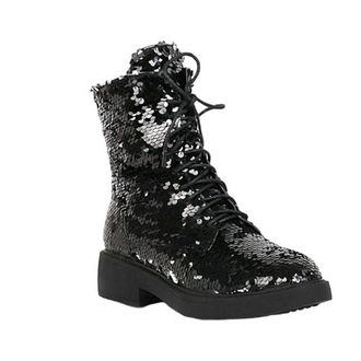 Generic JJDFW Automne Hiver Court Peluche Chaud Femmes Bottines Talon Bas Fermeture &agrave; Glissi&egrave;re Casual Chaussures D&eacute;coloration Tissu Paillettes Multicolore, N