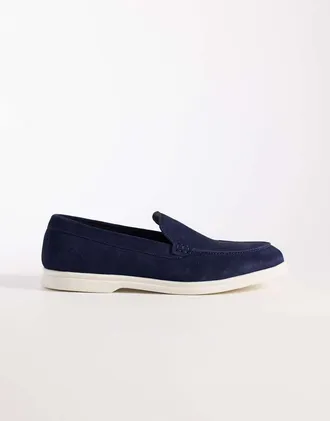 Asos Mocassins en daim &agrave; semelle blanche - Bleu marine