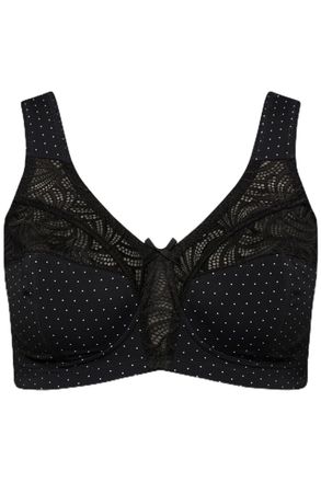 Ulla Popken Damen gro&szlig;e Gr&ouml;&szlig;en &Uuml;bergr&ouml;&szlig;en Plus Size Entlastungs-BH, Spitze, ohne B&uuml;gel, Cup C - F schwarz 130C 830454100-130C