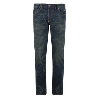 Philipp Plein Homme, Jeans, Bleu, Taille: W34 Jeans Super Straight Coupe Droite Imprim&eacute; Tattoo