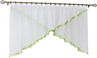 Joyswahl Voile Scheibengardinen Kuvertstore Gardinen mit Kräuselband »Flora« Kurzstore mit farbigen Satinband Vorhänge BxH 300x120cm Grün 1er Pack