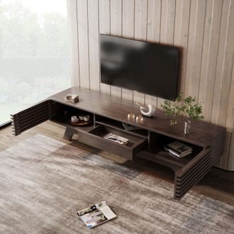 STILVORA Meuble TV avec 2 Portes, 1 Tiroir et Niches Ouvertes, Passe-c&acirc;bles, Style Vintage, en Panneaux de Particules, 150&times;35&times;44 cm, Naturel