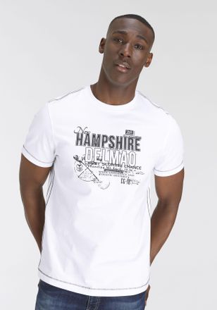 DELMAO T-Shirt DELMAO, Herren, Gr. 3XL (64/66), wei&szlig;, Single Jersey, Obermaterial: 100% Baumwolle, bedruckt, normal, Rundhals, Shirts T-Shirt, Kurzarm, l&auml;ssi