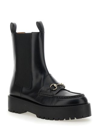 Gucci Womens Black Ankle Boots With Horsebit Calf