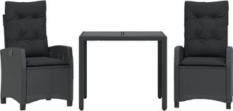 vidaXL Set Da Pranzo Da Giardino 3 Pz Con Cuscini Nero In Polyrattan Vidaxl