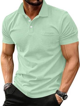 Generic Polo &agrave; manches courtes pour homme - Respirant - Pour l&eacute;t&eacute; - L&eacute;ger - Pour le sport - Coupe ajust&eacute;e - Avec poche de poitrine, 01-vert clair, 3XL