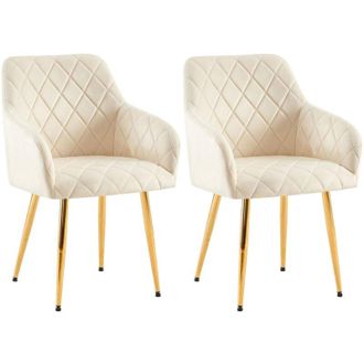 Clp 2er Set Esszimmerst&uuml;hle Monett Samt creme Metall gold