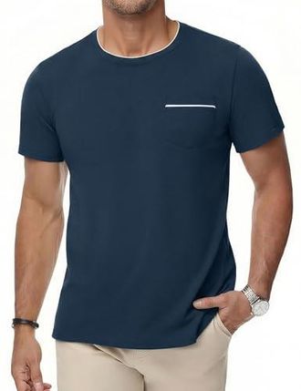 iClosam T-Shirt pour Homme en Coton, T-Shirts &agrave; Manches Courtes avec Poche Poitrine, Manches Courtes, col Rond, Polyvalent et Confortable, Coupe Classique