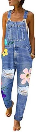 Onsoyours Combinaison Femme Salopette en Jeans Denim Boyfriend Slim Jumpsuit Pantalon Floral Casual Grand Taille pour Printemps Automne D Bleu 3X-Large