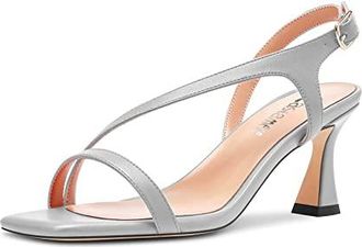 Castamere Femmes Mi Talon Heel Ouvert Bout Slingback Été Mariage Danse Cute 6.5 CM Heels Argent 42 EU