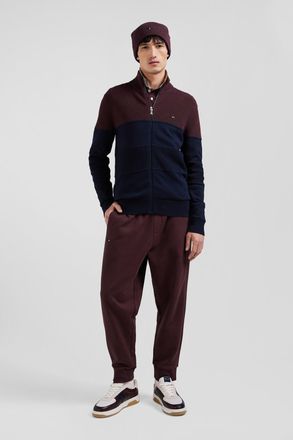Eden Park Cardigan Zipp&eacute; &Agrave; Col Montant Marine Et Bordeaux En Coton