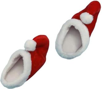 Valiclud Pantoufles de No&euml;l en Peluche Rouges Unisexes Taille Unique Pantoufles dInt&eacute;rieur dHiver Chauds et Confortables Semelle Antid&eacute;rapante pour Maison et H