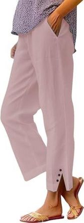 Generic Pantalon d&eacute;t&eacute; 7/8 pour femme - L&eacute;ger - Avec cordon de serrage et poches - Pantalon en coton et lin - Pantalon &eacute;l&eacute;gant et a&eacute;r&eacute; - D&eacute;contract&eacute; - Conforta