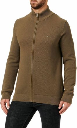 GANT Herren Cotton Pique Zip Cardigan BAUMWOLLSTRICKJACKE MIT REIßVERSCHLUSS, Renngrün, M EU