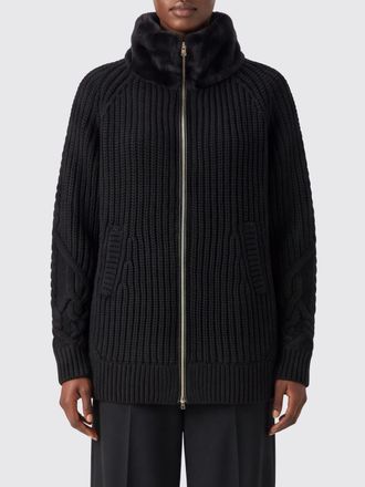Herno Cardigan en laine m&eacute;rinos avec col en fausse fourrure